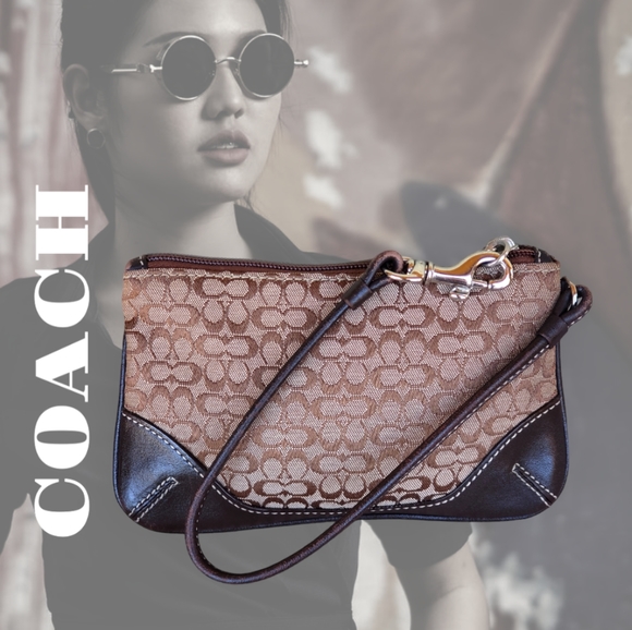 Coach | Bags | Coach Signature Canvas Brown Leather Trim Wallet ...